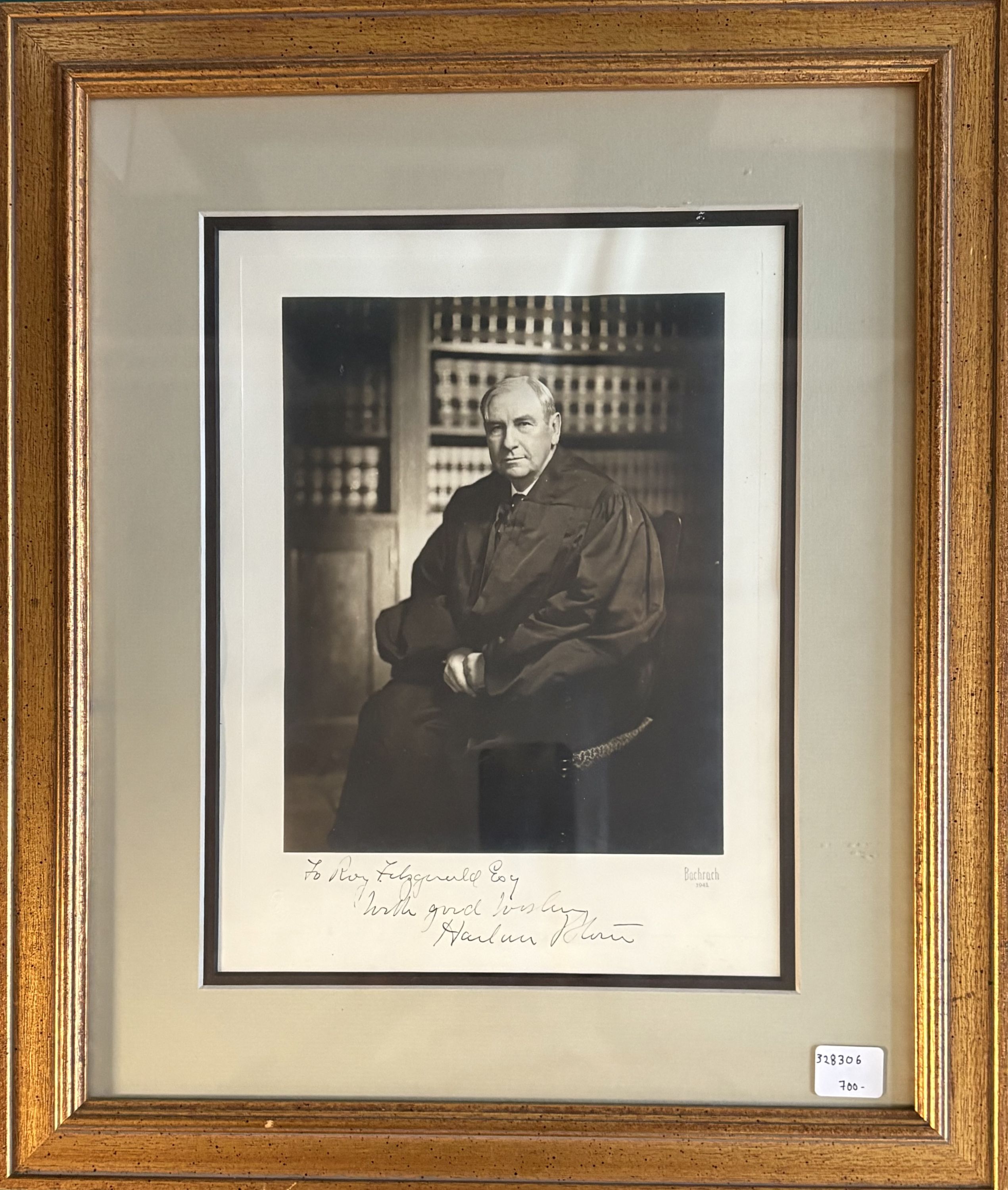 Framed Photograph Harlan Fiske Stone with Personal Inscription and ...